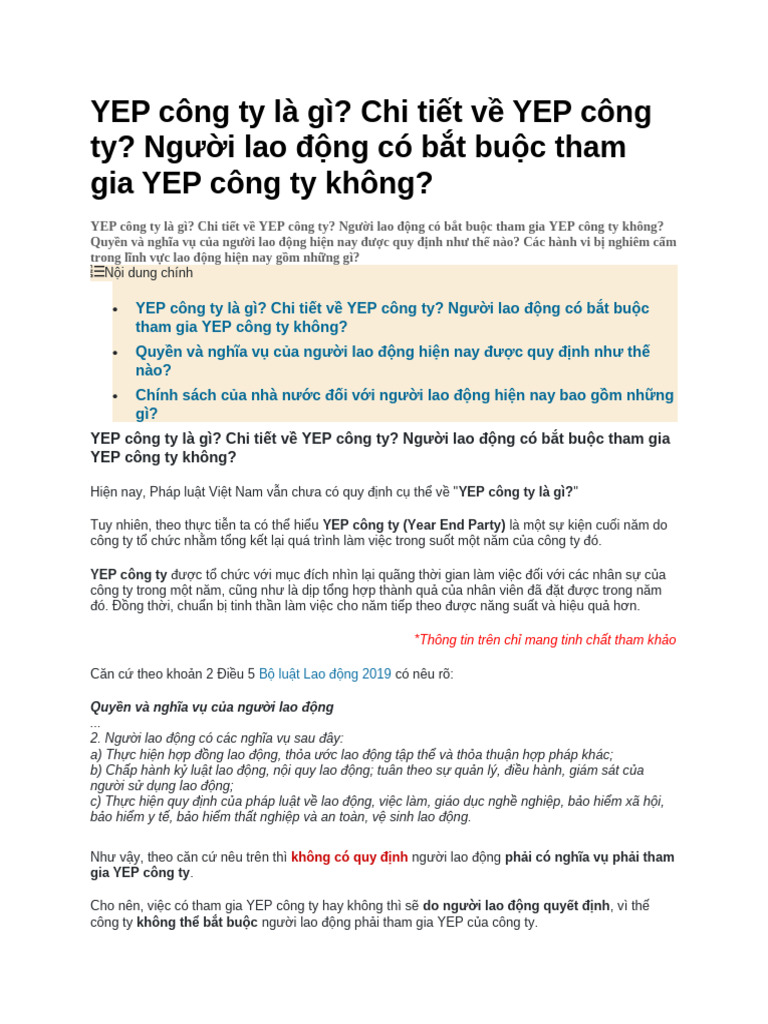 YEP Công Ty Là Gì | PDF