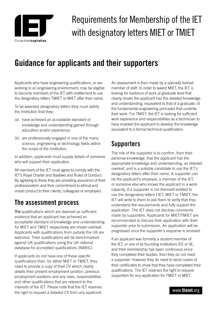 IET Membership Guidance Notes | PDF | Postgraduate Education | Academic ...