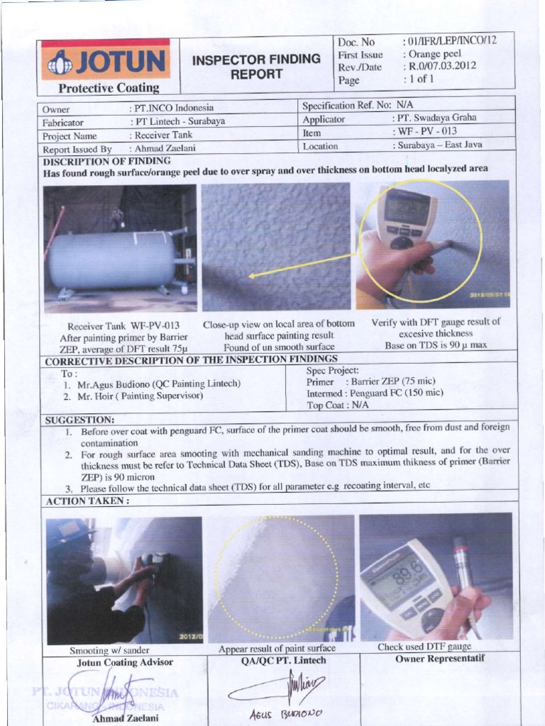 Inspection Finding Report | PDF | Art Materials | Industrial Processes