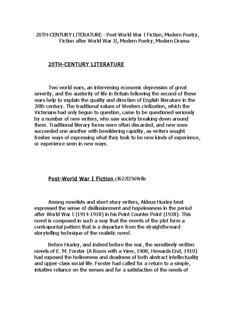 20TH Century Literature | PDF | T. S. Eliot | Irish Literature