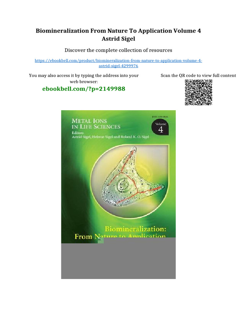 Biomineralization From Nature To Application Volume 4 Astrid Sigel ...