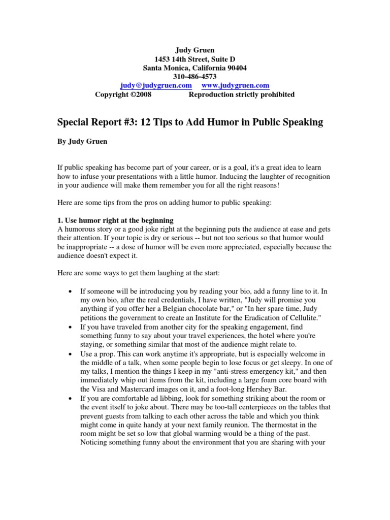 How To Add Humor in Public Speaking | PDF