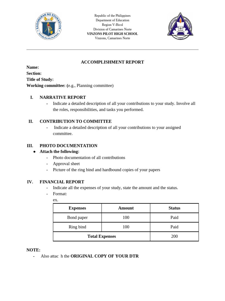 Accomplishment Report Capstone Project Format | PDF
