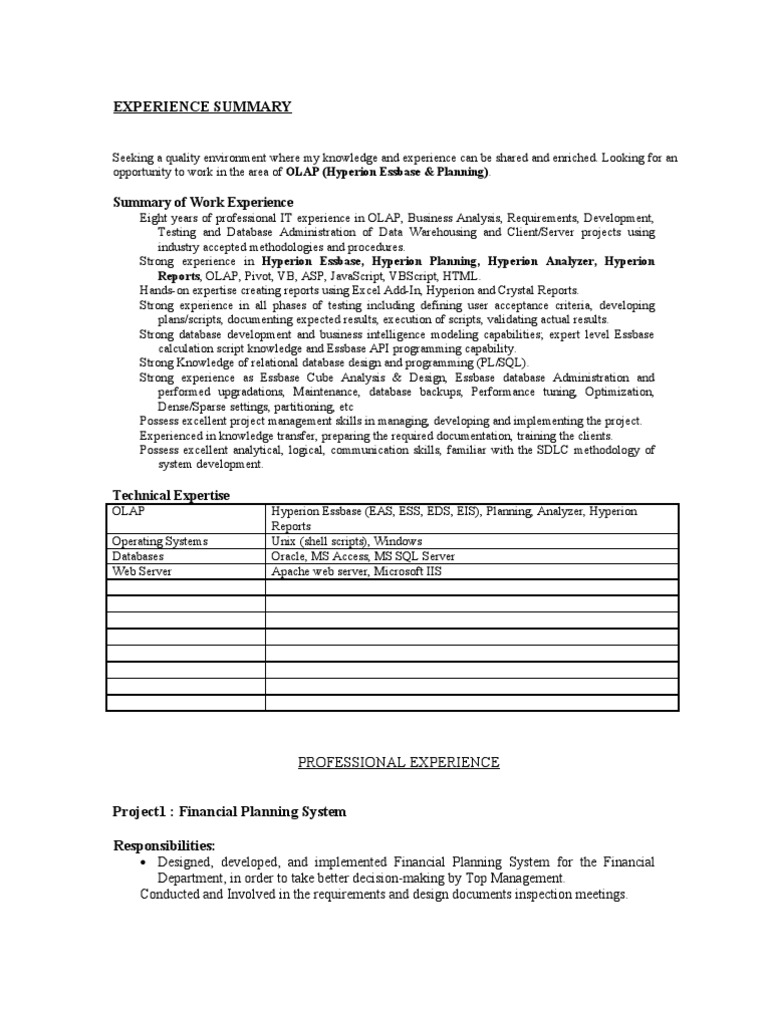 Summary of Work Experience | PDF | Application Programming Interface ...