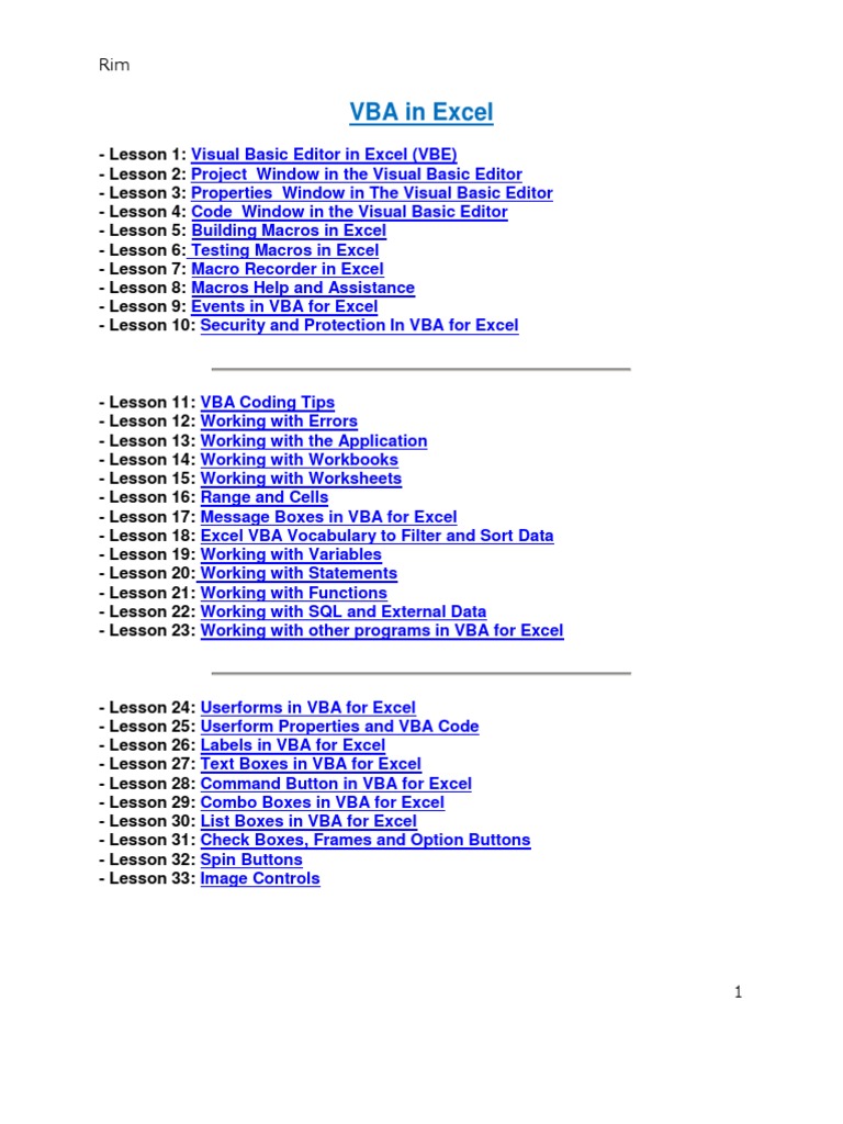 VBA in Excel | PDF | Visual Basic For Applications | Microsoft Excel