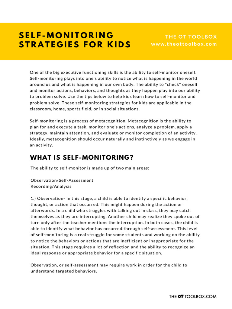 Self-Monitoring Strategies For Kids | PDF | Metacognition | Executive ...