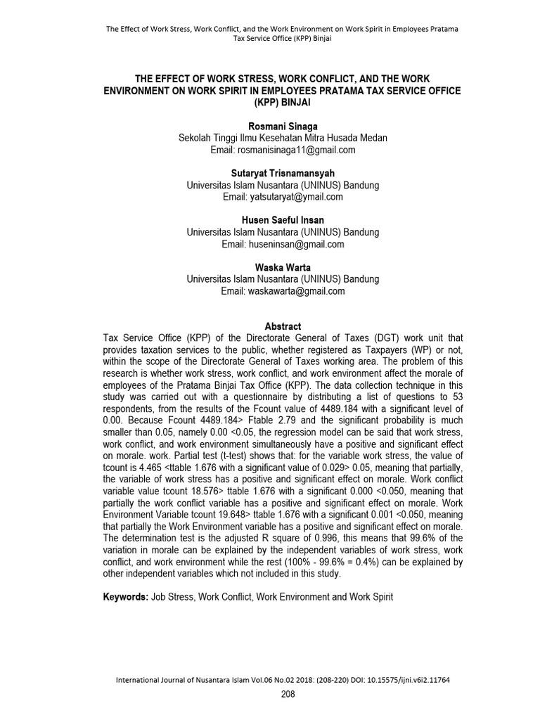 The Effect of Work Stress, Work Conflict, and The Work Environment On ...