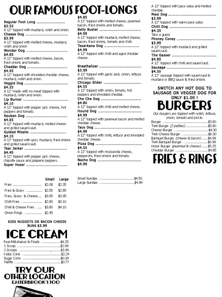 Easterbrook's Menu & Pricing | PDF
