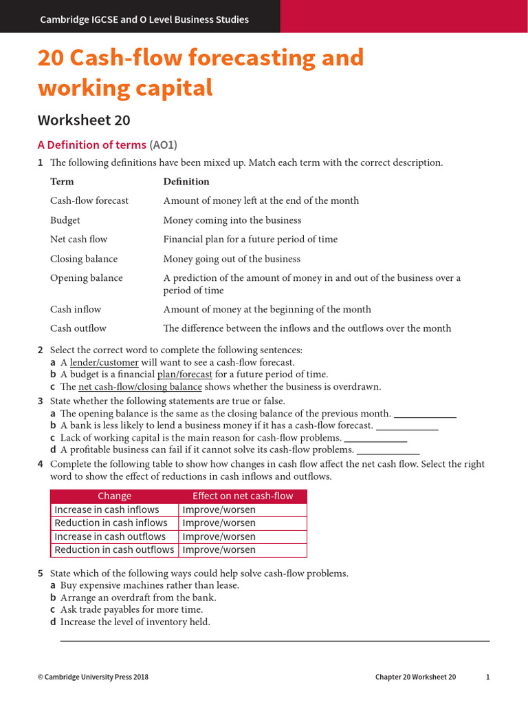 IGCSE-OL Bus CH 20 Worksheet | PDF | Cash Flow | Economies