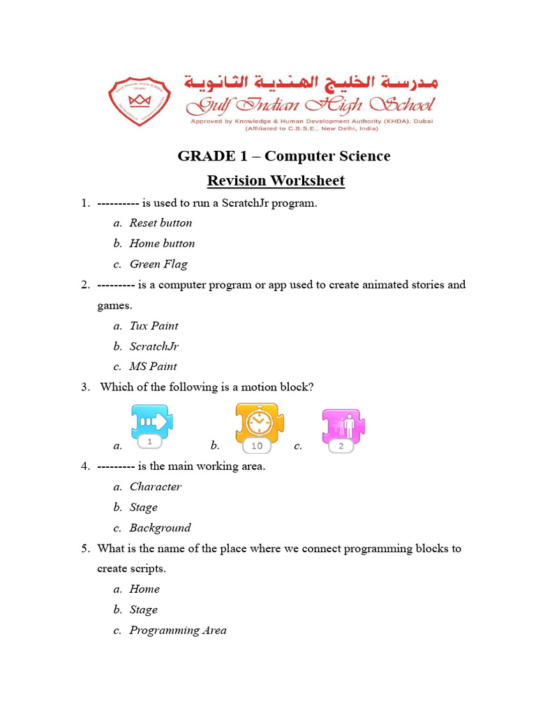 GRADE1 CS RevisionWorksheet | PDF