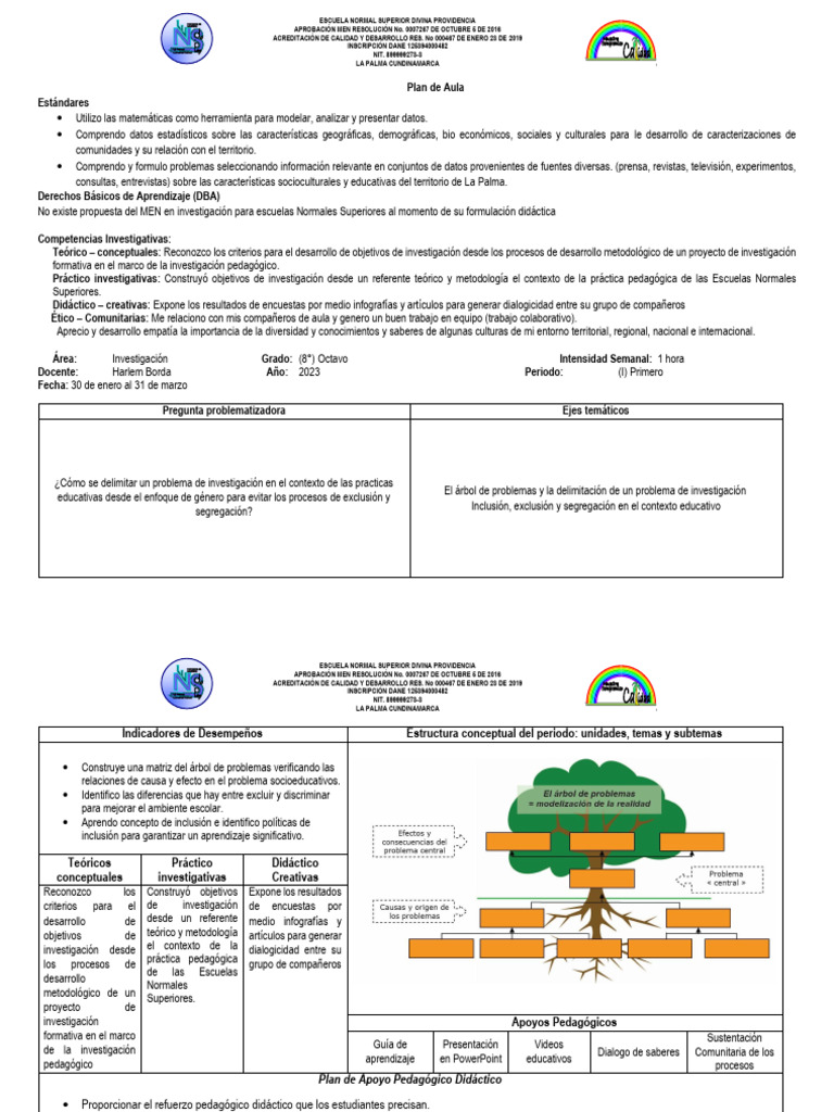 Plan de Aula - EnE - MAR - Octavo - Investigación - 2023 | PDF
