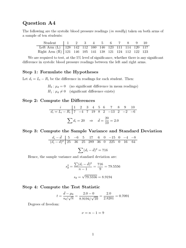 Applied Stats Test 02 A4 Answers | PDF | Blood Pressure | Probability ...