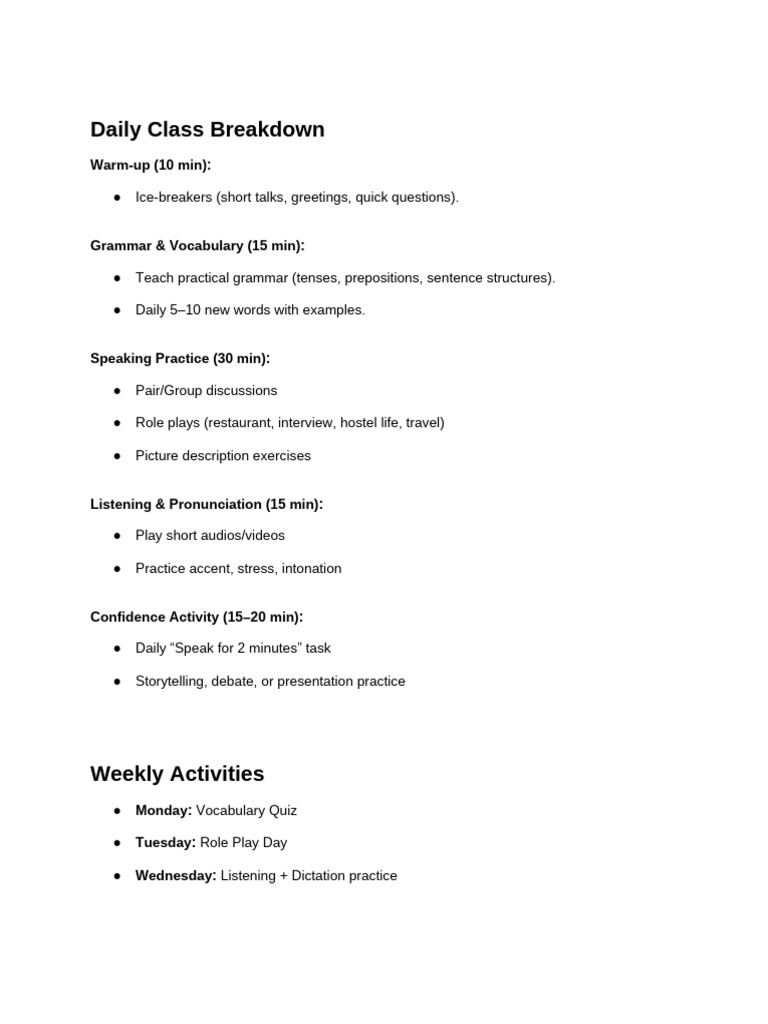 Spoken English Class Schedule | PDF