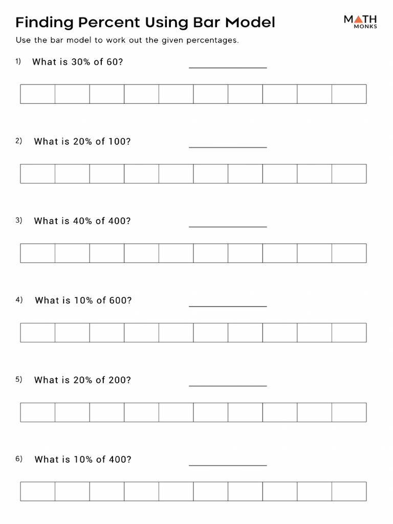 Finding Percent Using Bar Models Worksheets | PDF