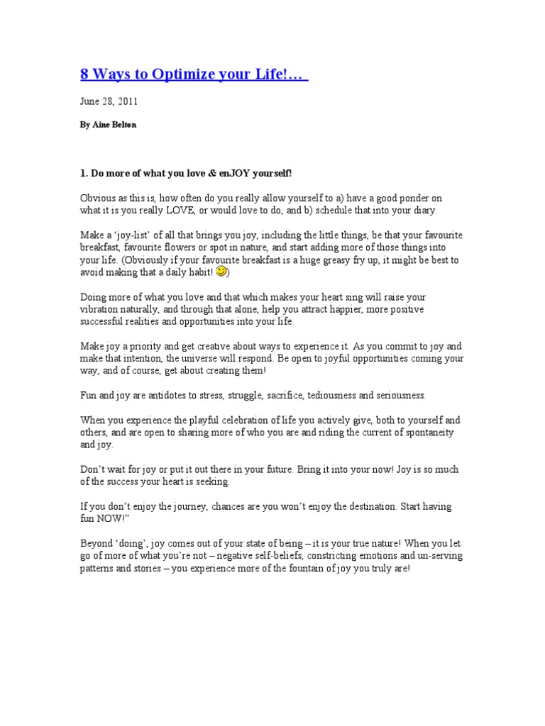 8 Ways To Optimize Your Life | PDF | Meditation | Gratitude
