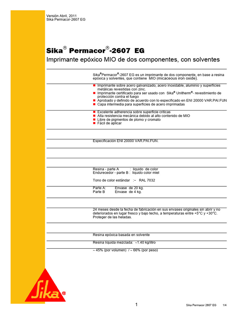 SikaPermacor 2607 EG | PDF | Acero | Condensación
