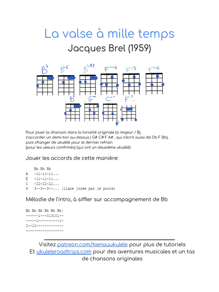 La Valse À Mille Temps - Brel - Doc Ben Au Ukulélé | PDF | Valses ...