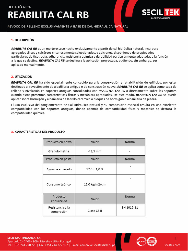Ficha Técnica Reabilita Cal RB - ES | PDF | Lima (Material) | Albañilería