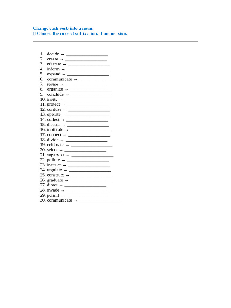 Change Each Verb Into A Noun | PDF