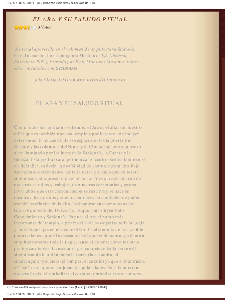 El Ara y Su Saludo Ritual | PDF | Altar | Masonería