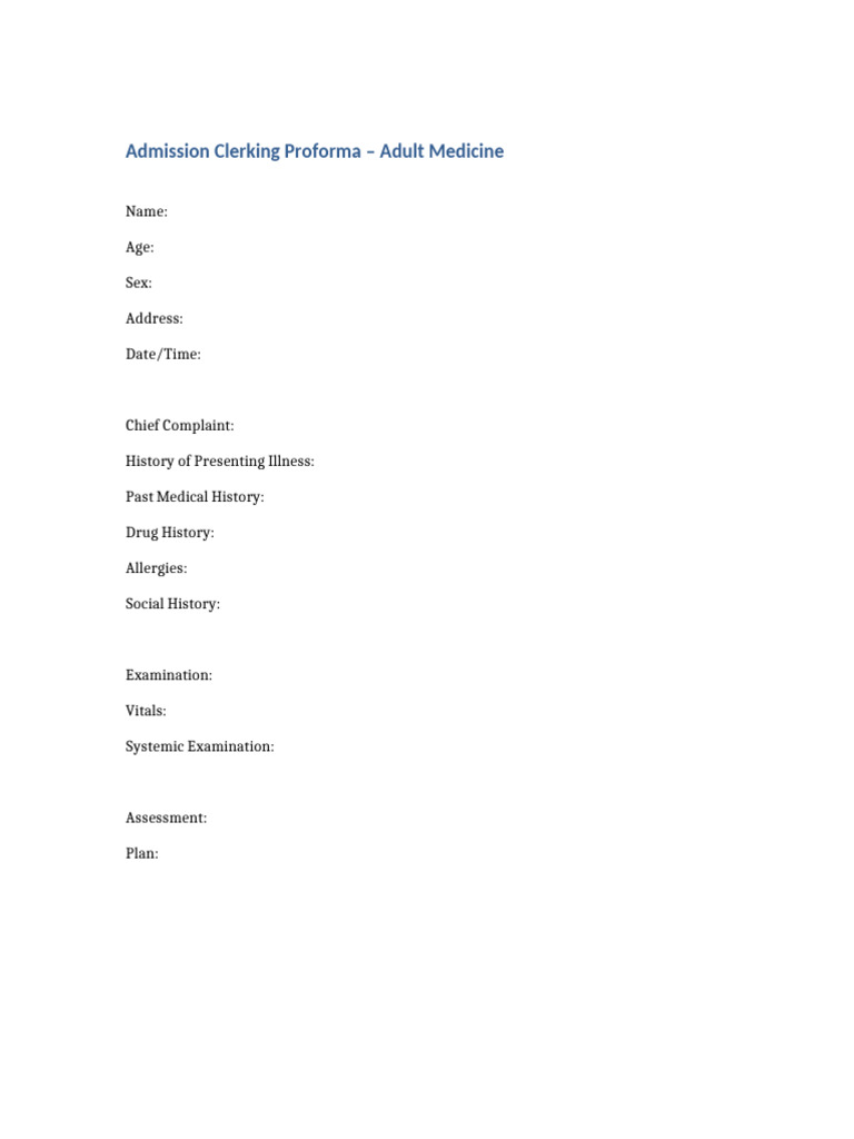 Admission Clerking Proforma | PDF