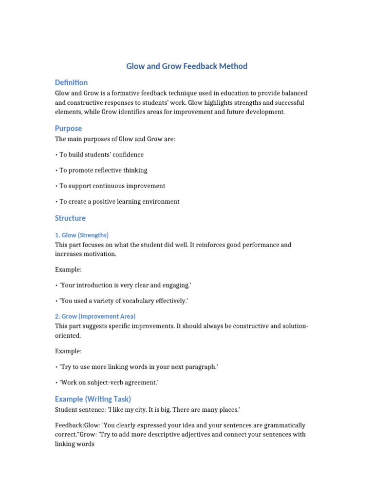 Glow and Grow Feedback Method-1 | PDF