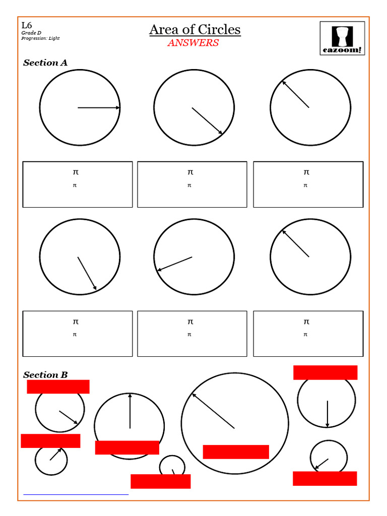 Geometry. Level 6. Circles. Area of Circles. ANSWERS | PDF | Elementary ...