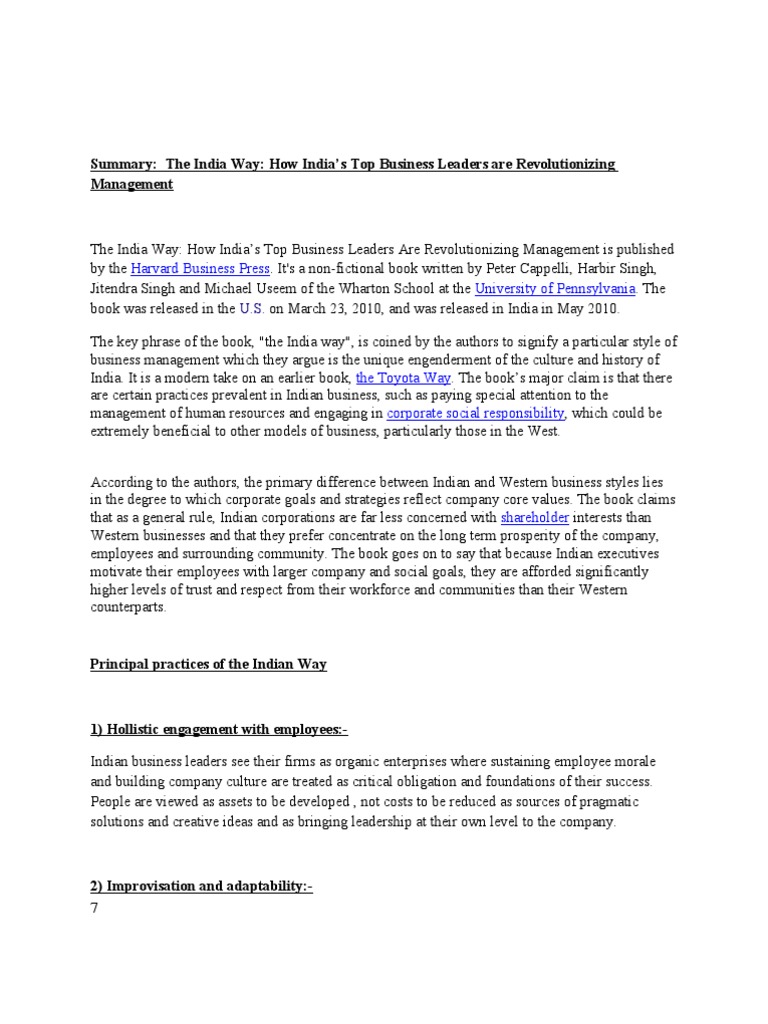 The Indian Way Summary | PDF | Leadership | Employment