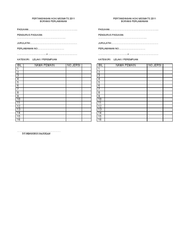 Borang Perlawanan Hoki | PDF