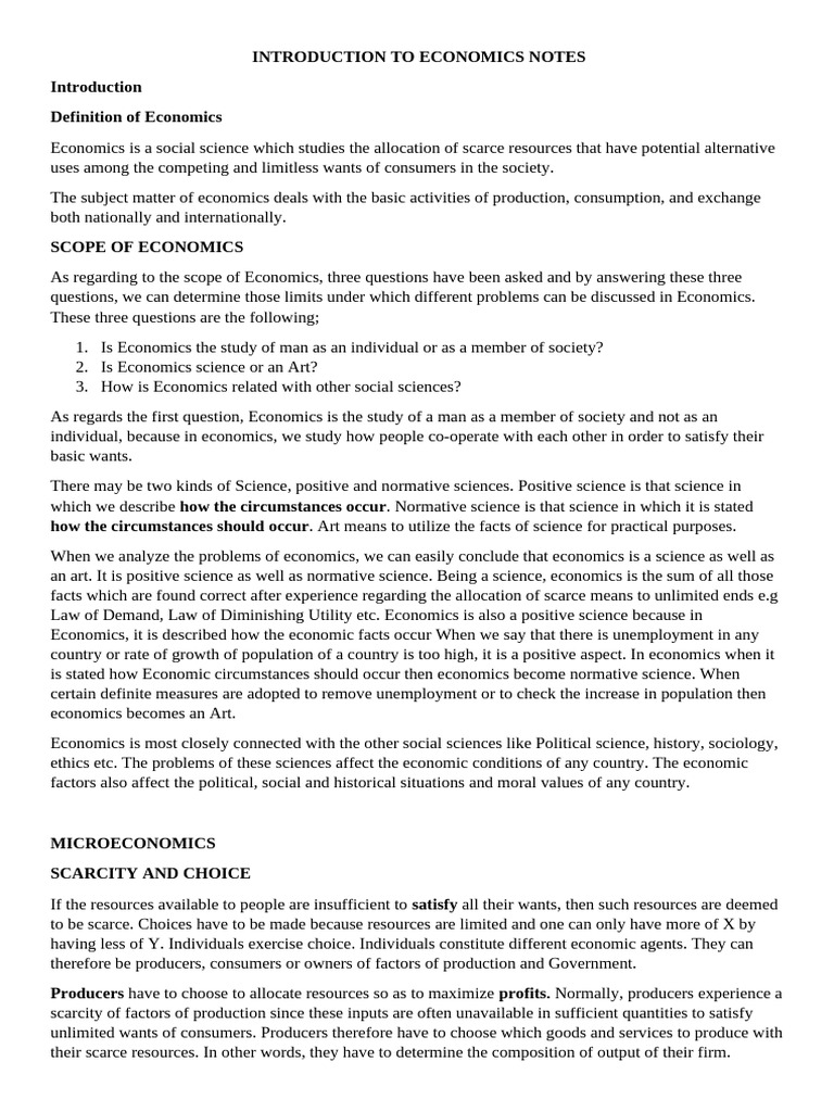 Introduction To Economics | PDF | Demand | Supply (Economics)