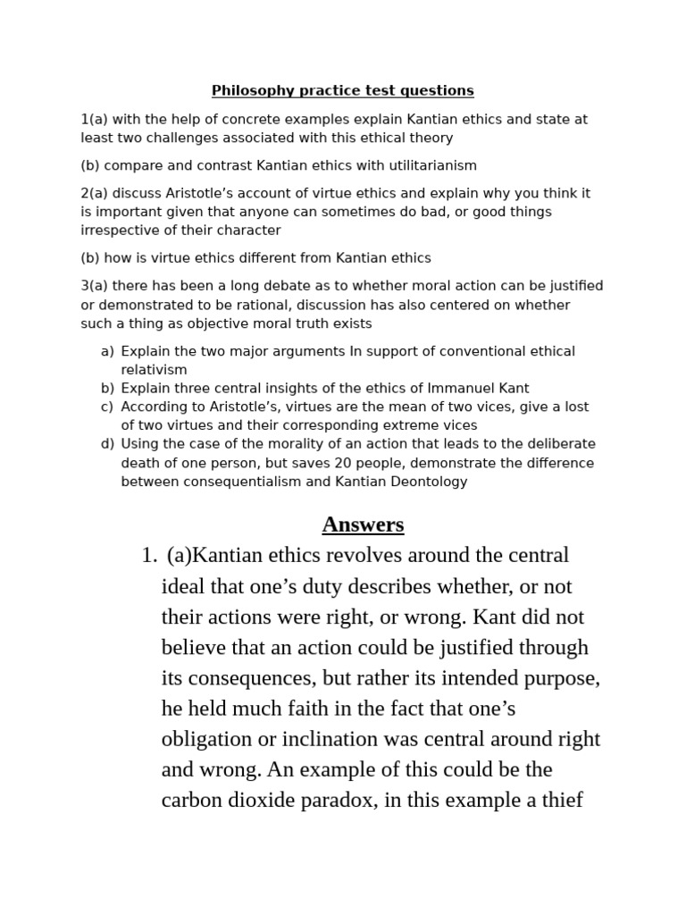 Philosophy Practice Test Questions | PDF | Virtue Ethics
