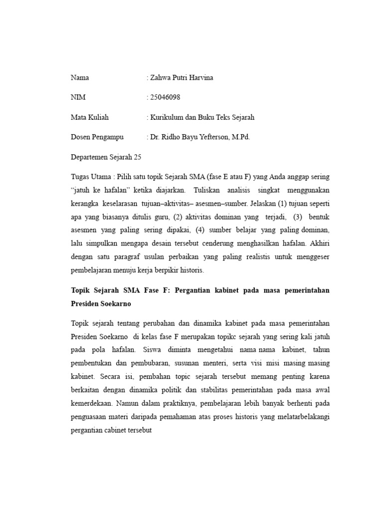 Tugas Minggu Ke 2 Mata Kuliah Kurikulum Dan Buku Teks Sejarah Zahwa ...