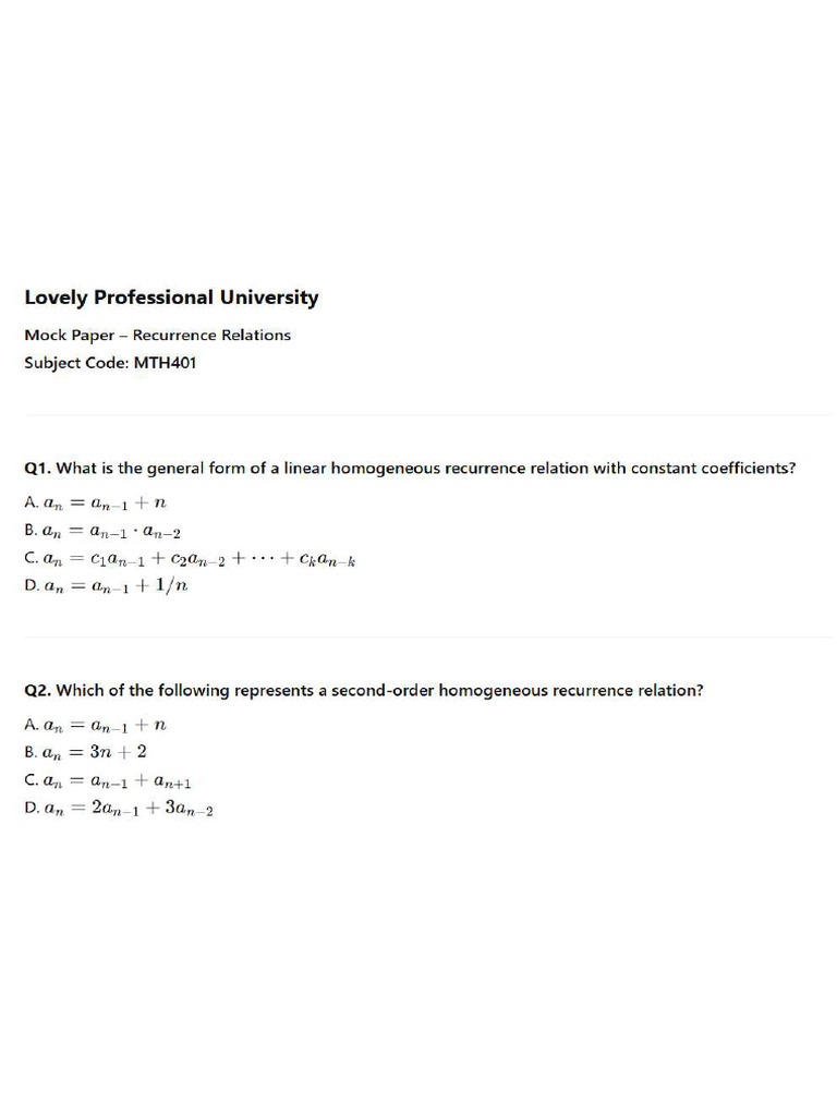 MTH401 Unit - 02 Mock Paper | PDF