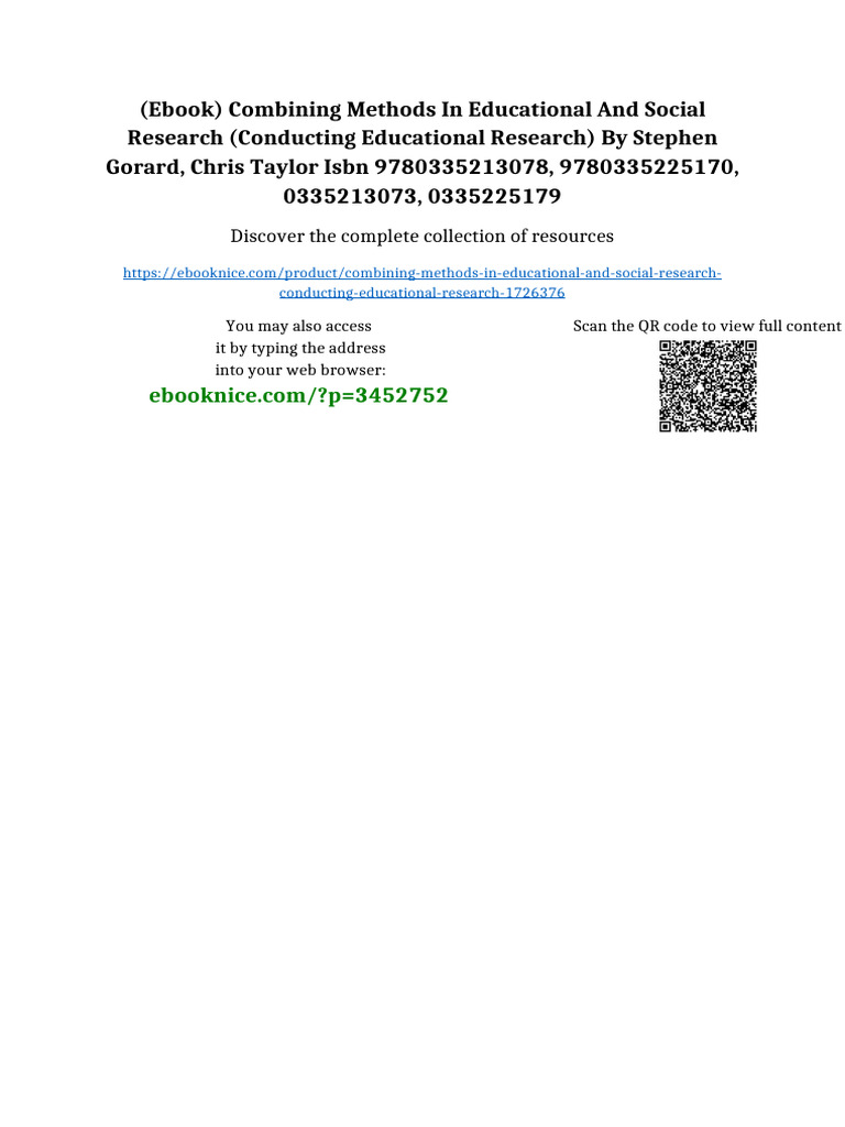 (Ebook) Combining Methods in Educational and Social Research ...
