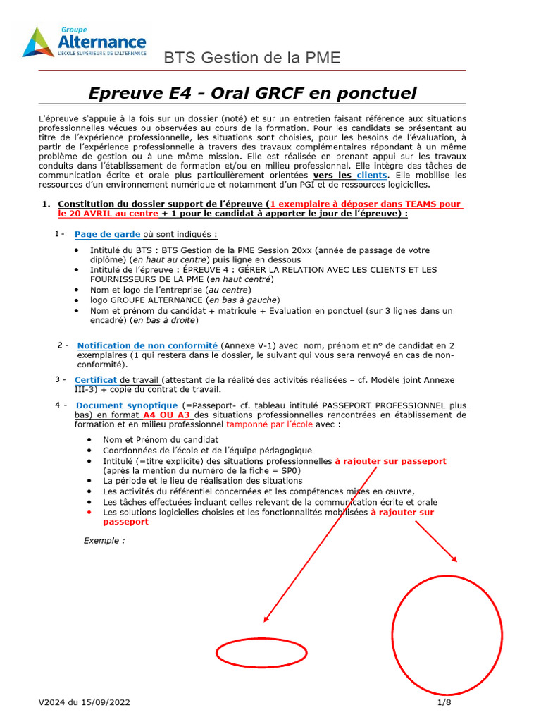 E4 GRCF Déroulé Épreuves Orales en Ponctuel BTS GPME V2024 | PDF ...