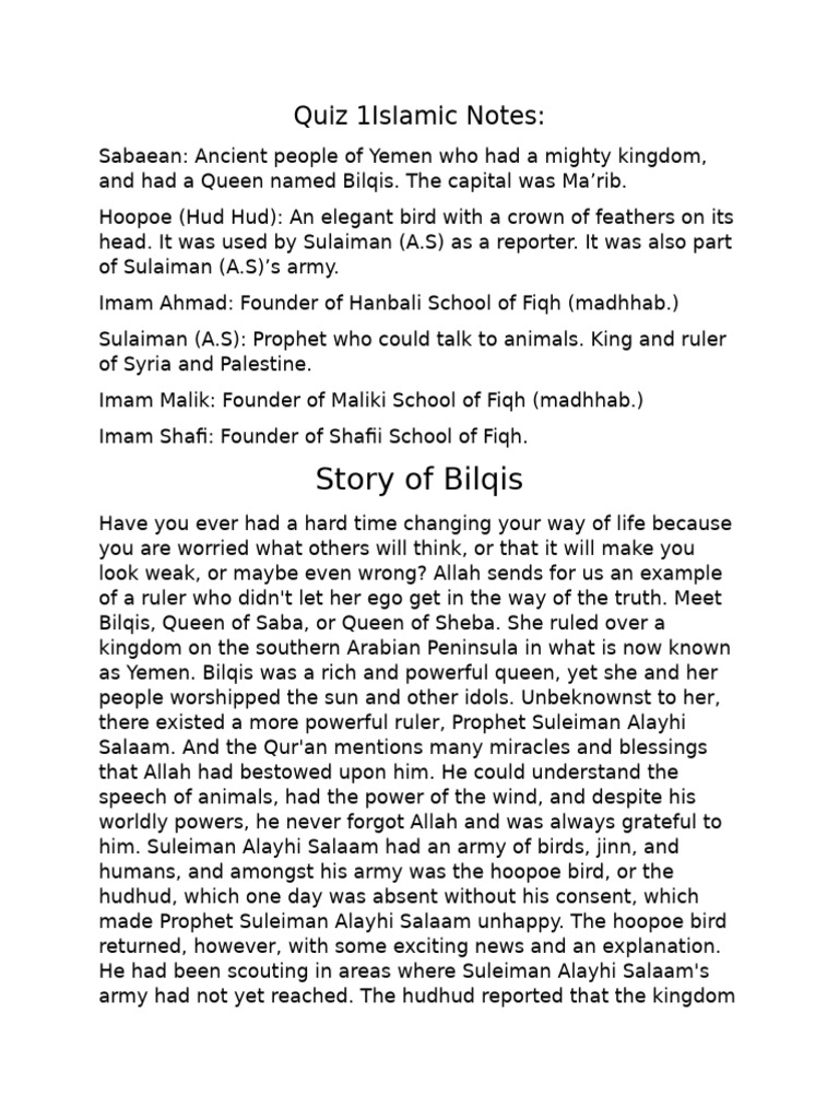 Quiz 1islamic Notes | PDF