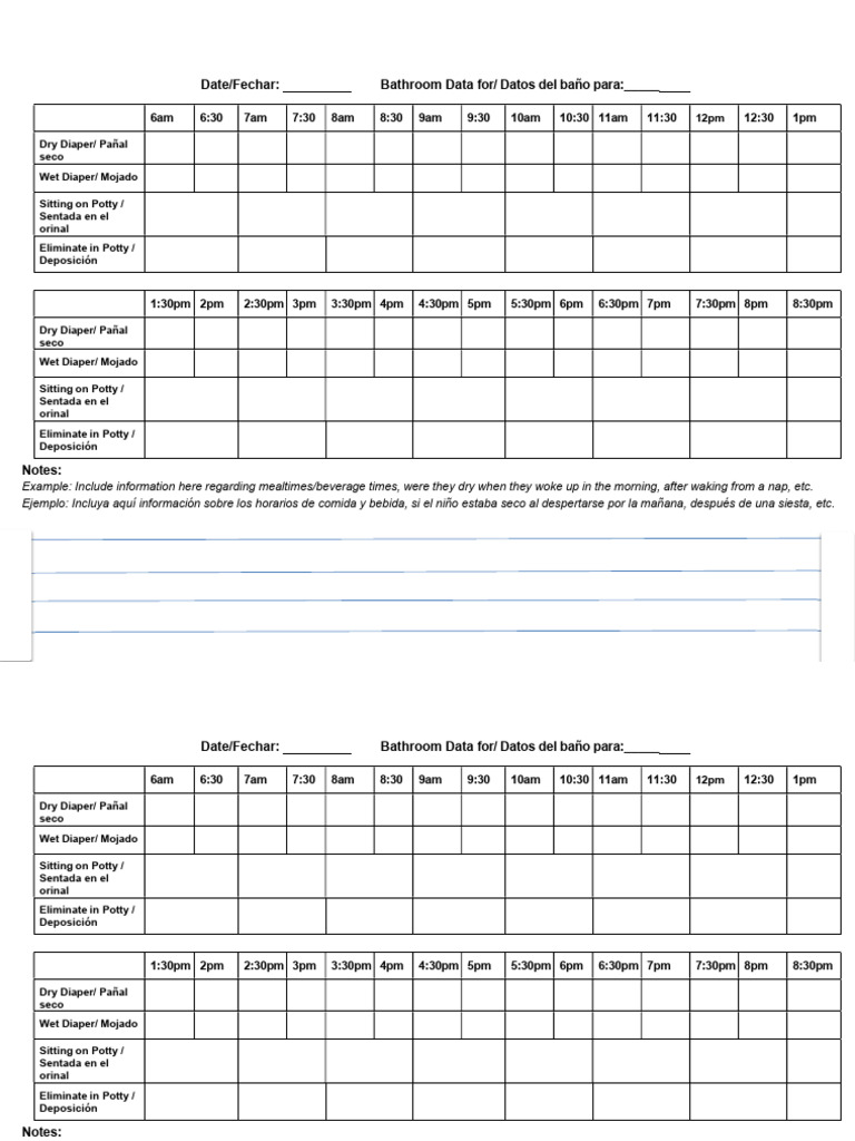 Potty Training Schedule (English and Spanish) | PDF | Excreción