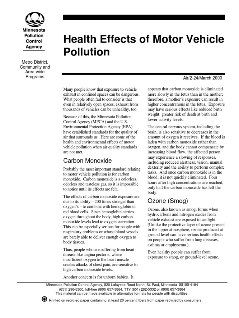 Health Effects of Motor Vehicle | PDF | Air Pollution | Exhaust Gas