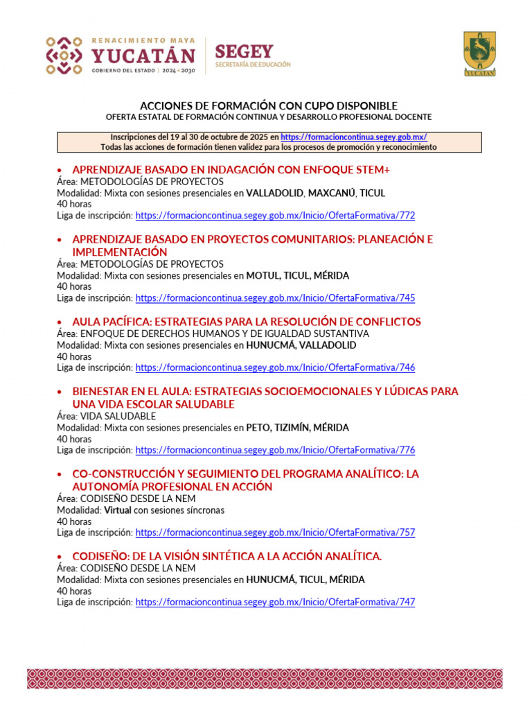 Oferta Disponible Prodep 2025 - 27oct | PDF | Aprendizaje | Enseñando