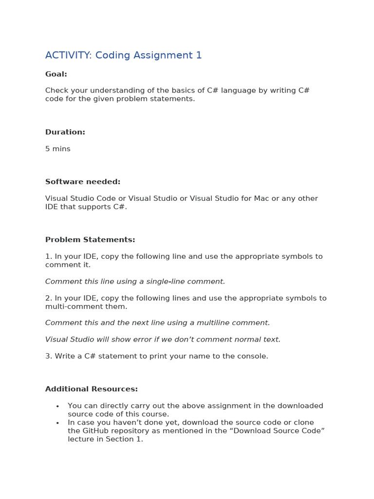 ACTIVITY - Coding Assignment 1 | PDF