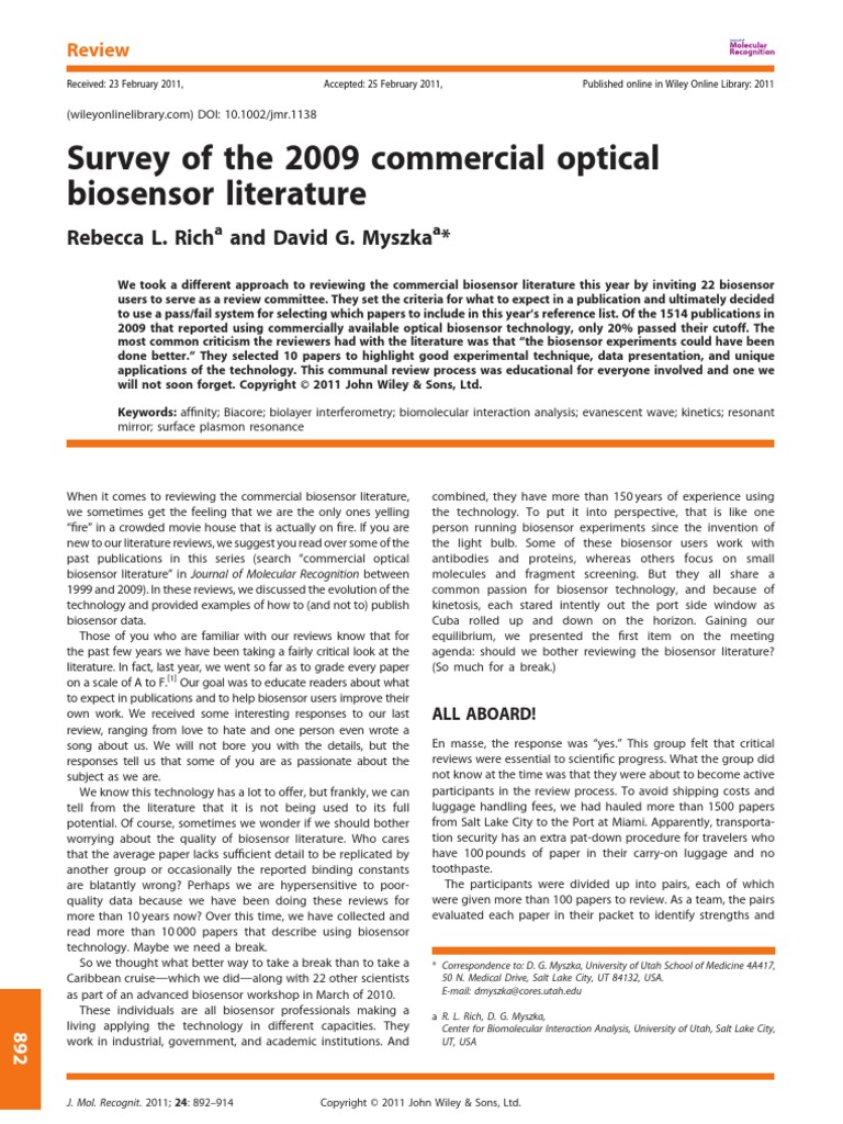Survey of The 2009 Commercial Optical Biosensor Literature | PDF ...