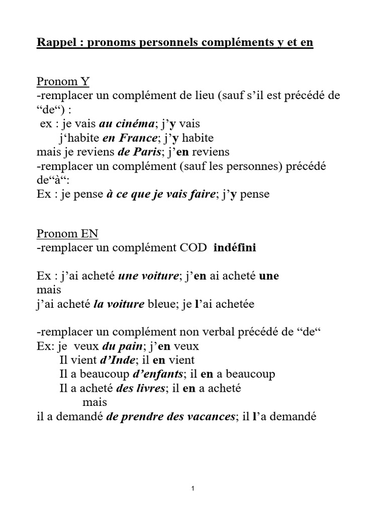 B2 Pronoms Y Et EN | PDF