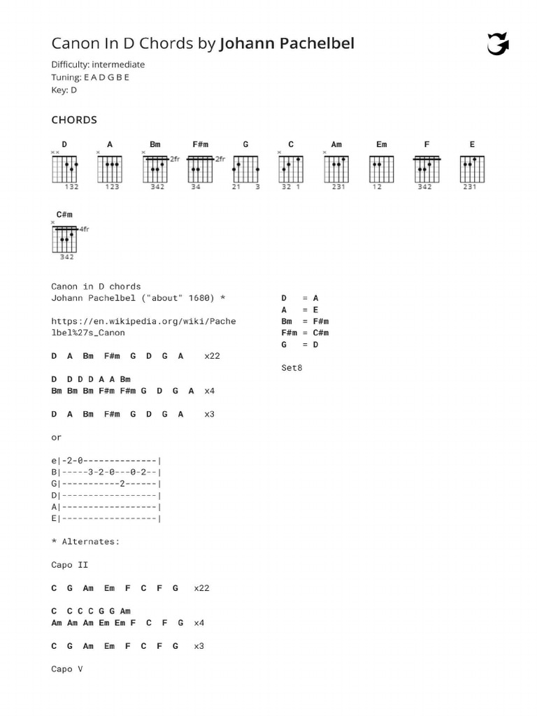 Canon in D Chords | PDF