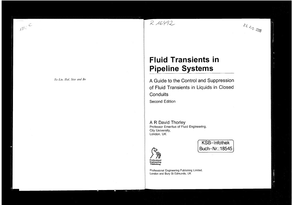 Fluid Transients in Pipeline Systems (2nd Edition) - Thorley | PDF