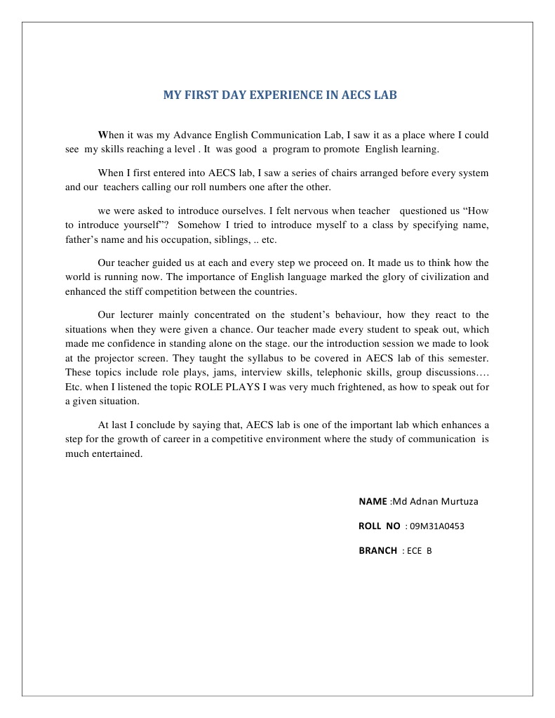 My First Day Experience in Aecs Lab: When It Was My Advance English ...