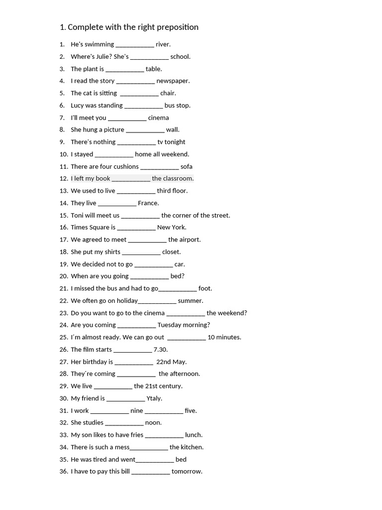 Prepositions 1 | PDF