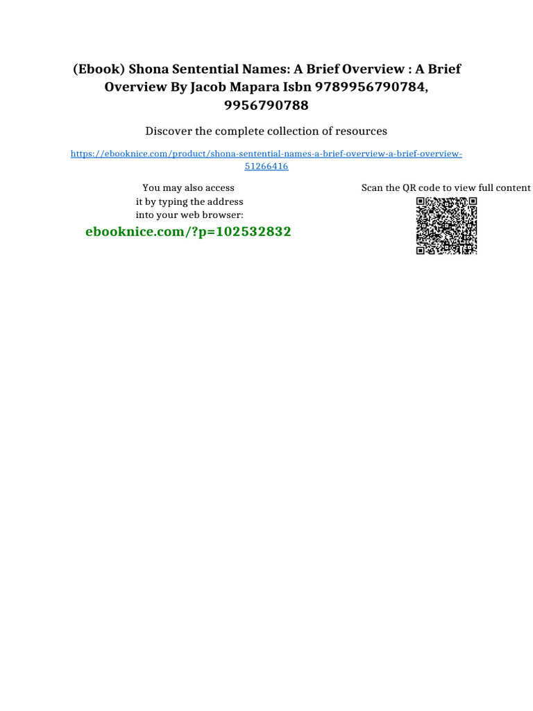 (Ebook) Shona Sentential Names: A Brief Overview: A Brief Overview by ...