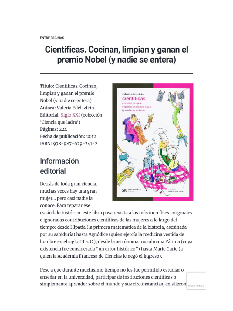 Científicas. Cocinan, Limpian y Ganan El Premio Nobel (y Nadie Se ...
