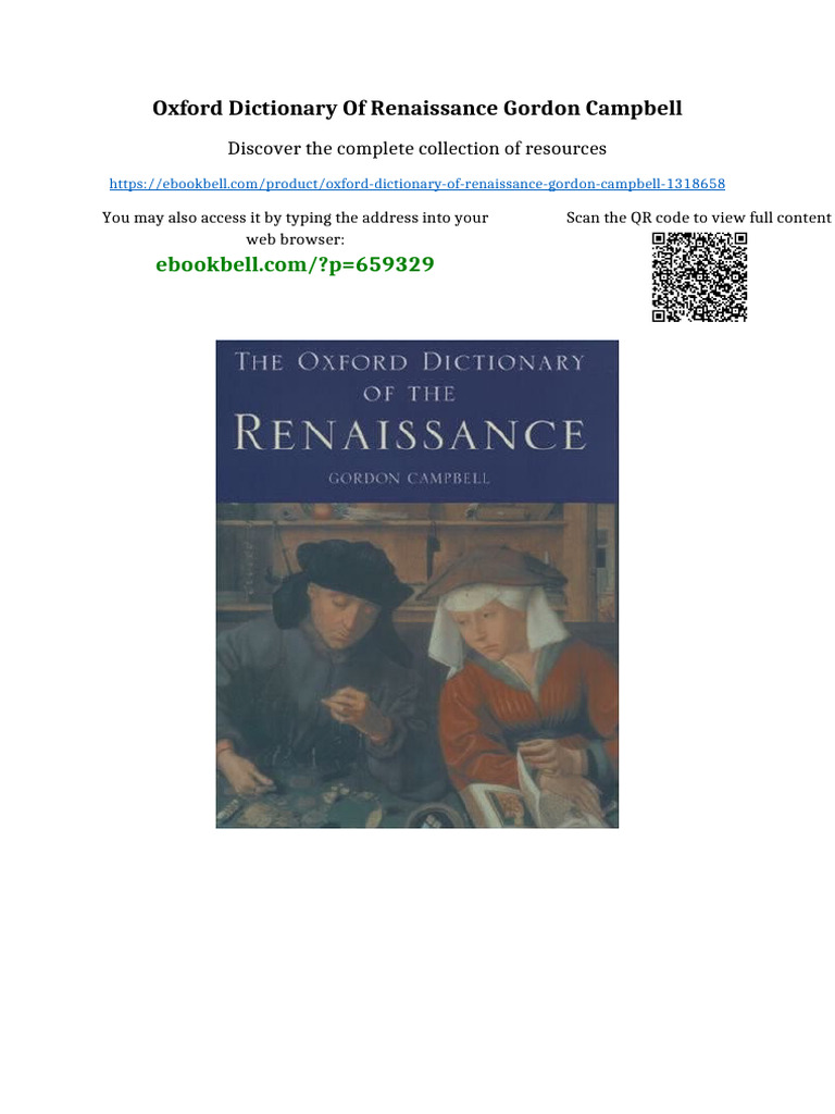 Oxford Dictionary of Renaissance Gordon Campbell Digital Version 2025 ...