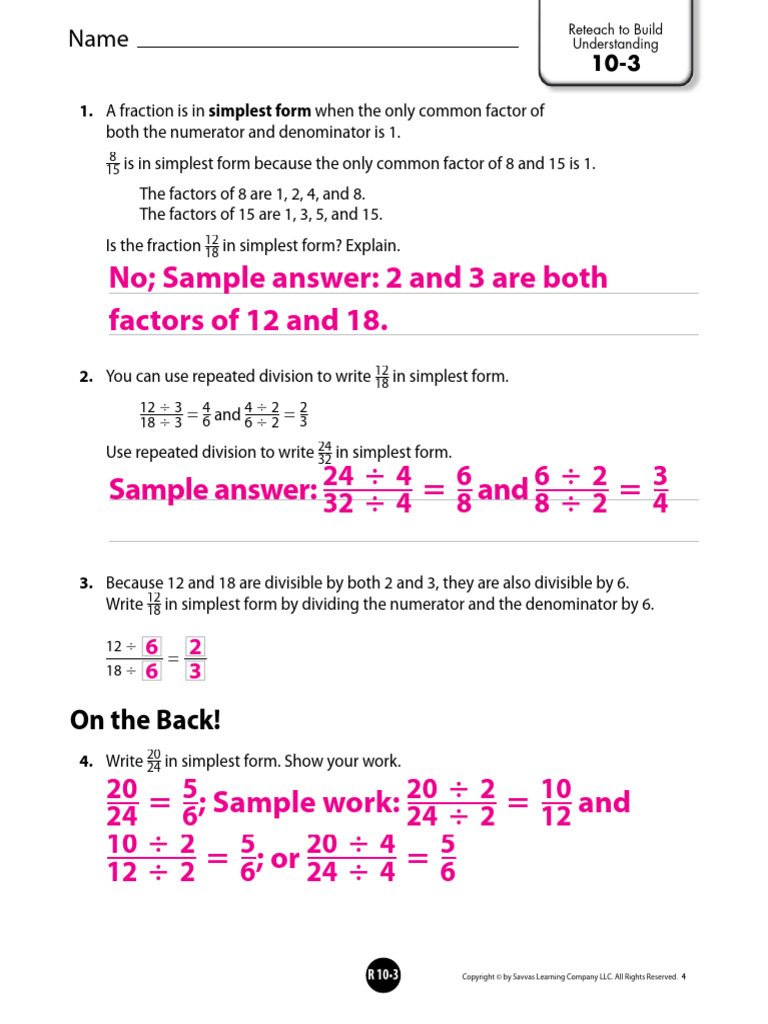 10-03 - Reteach To Build Understanding - Answer Key | PDF